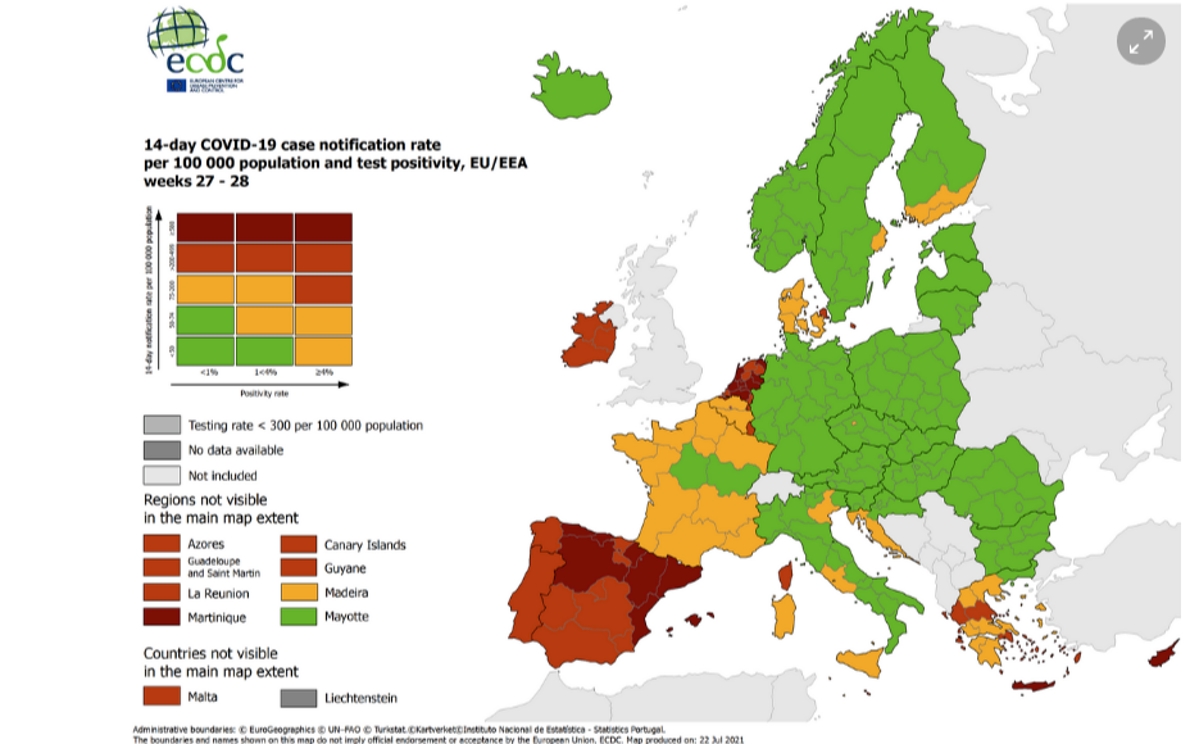Cartina Ecdc, il Veneto finisce in giallo nella nuova mappa dei contagi ...